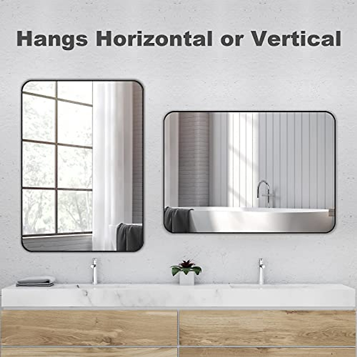 Amorho Black Frame Mirror for Wall, 22x 30 Rounded Corner Rectangle Mirror, Matte Black Bathroom Mirror, Metal Vanity Mirror, Tempered Glass Shatter-Proof Mirror (Horizontal/Vertical)