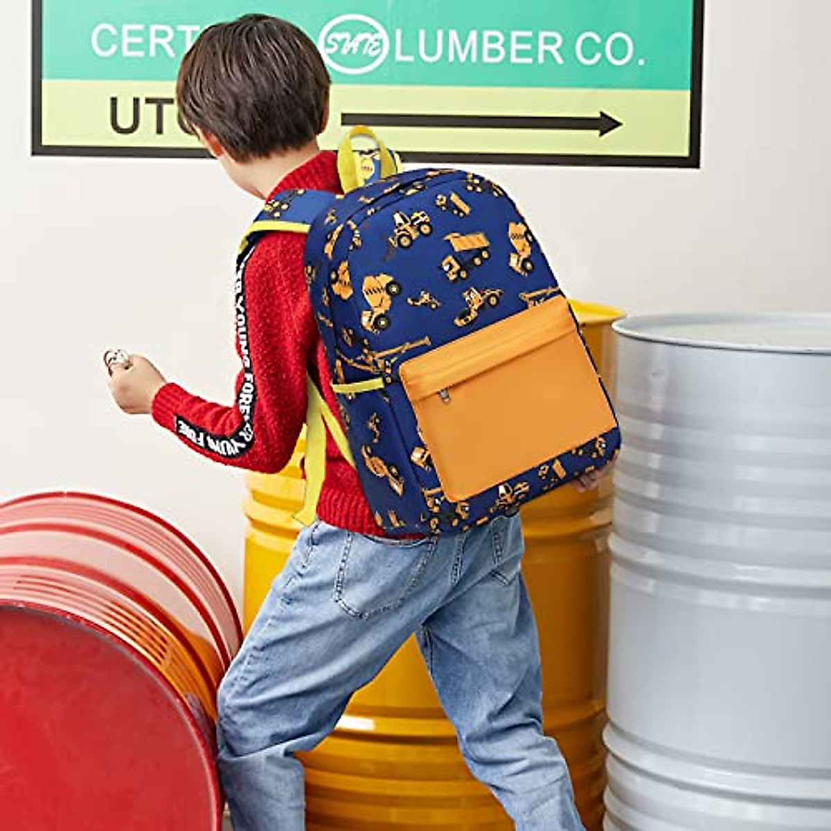 CAMTOP Backpack for Kids, Boys Preschool Backpack with Lunch Box Toddler Kindergarten Construction School Bookbag Set