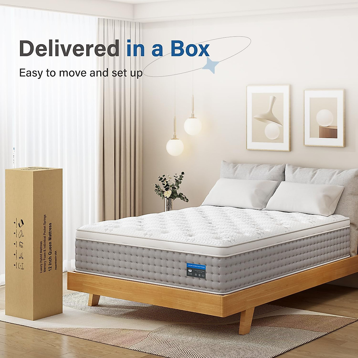 BedStory King Mattress, 14 Inch Luxury Hybrid Mattress in a Box with Gel Memory Foam, Pressure Relief Individual Wrapped Coils King Size Mattress for Motion Isolation, CertiPUR-US Certified