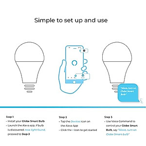 Globe Electric 50589 Color-Changing A19 LED Smart Light Bulb, 2.4 GHz Wi-Fi, 60W Equivalent 800LM, Works with Alexa Only, 1-Pack