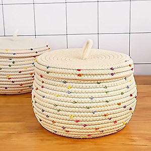 PLUT Storage Basket with Lid, Handmade Cotton Rope Storage Box Large Capacity Multipurpose Home Desktop Makeup Organizer Snack Box