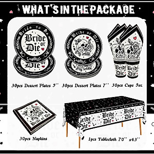 Bride or Die Bachelorette Party Decorations-121Pcs Halloween Bride or Die Paper Plates and Napkins Cups and Tablecloth Disposable Dinnerware Set for Bridal Shower Engagement Wedding Bachelorette Party