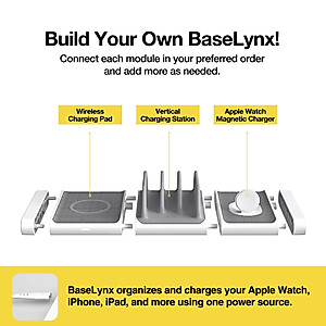 Scosche BLKIT1WT BaseLynx Modular Charging System - Wireless Charging Station with Apple Watch Charger - Qi-Certified Charger - Multi Device Charging Station with USB Ports for Portable Devices, White