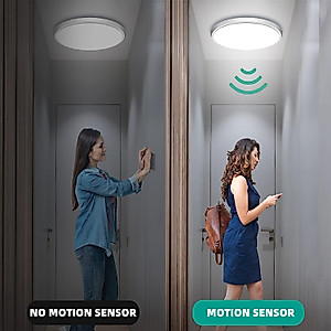 DODOPEN Motion Sensor Ceiling Light Wired - 12 Inch Motion Activated Flush Mount Lighting Fixture - 24W LED Ceiling Light for Closet, Hallway, Porch, Laundry, Garage, Basements - 5000K White