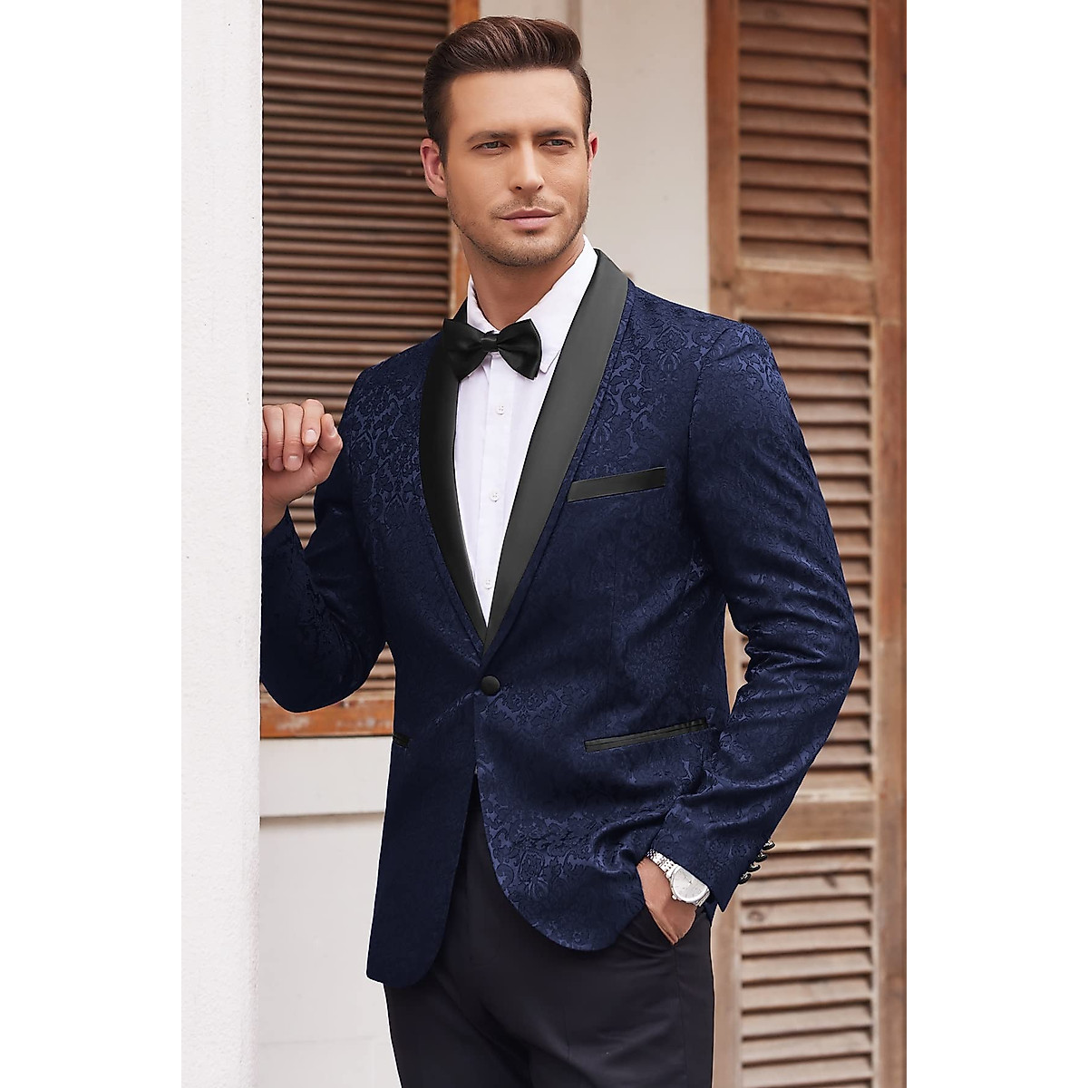 COOFANDY Men's Floral Tuxedo Suit Jacket Dinner Jacket Party Prom Wedding Blazer Jackets Navy Blue