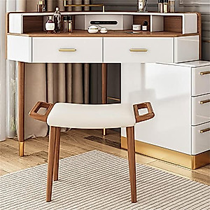 i-POOK Luxury Modern Corner Vanity Table Set with 17.51" Touched Led Lights Mirror, 1 USB Plug and 2 Two-Prong Outsiat, White Wood Makeup Dressing Table with Stools for Girls Bedroom