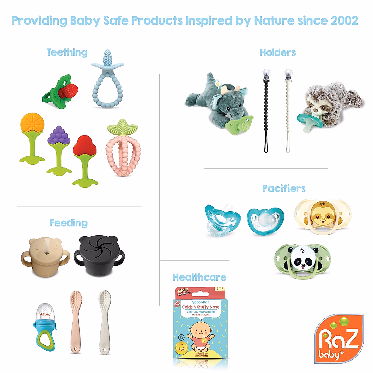 RaZbaby RaZbuddy RaZberry Teether/Pacifier Holder w/Removable Baby Teether Toy - 0M+ - Bpa Free (Elephant)