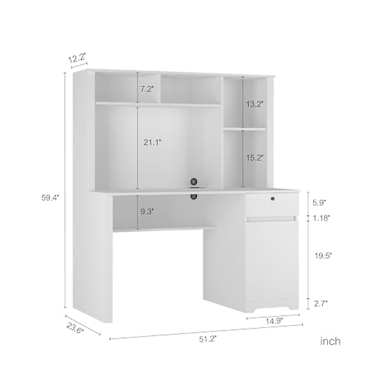 HESIEU Wooden Office Desk Computer Desk with Drawers and Cabinets Open Shelf Writing Desk Workstation Comes with 3 AC Outlets and 2 USB Charging Ports for Office Study Living Room
