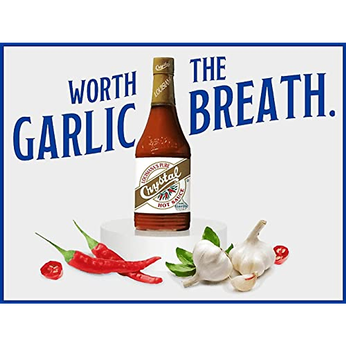 Crystal Louisiana's Pure Hot Sauce with Garlic, 12 Ounce, Aged Cayenne Peppers, Medium Heat, Flavor Gumbo to Bloody Mary's