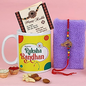 TIED RIBBONS Rakhi for Brother with Gift Set | Coffee Mug (10 Oz) | Mini Greeting Card | Roli Chawal Tika - Raksha bandhan Rakhi Gifts for Brother Rakhi Set for Brother | Bhai Rakhi Thread