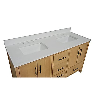Kitchen Bath Collection California 60-inch Double Bathroom Vanity (Matte White/Blonde): Includes Blonde Cabinet with Matte White Countertop and White Ceramic Sinks