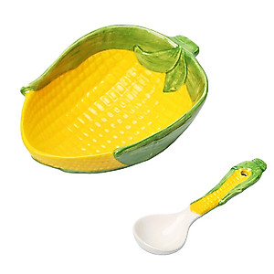 Hemoton Cartoon Corn Bowl with Spoon Ceramic Sauce Dish Dip Bowl Porcelain Salad Bowl Dessert Bowl for Snack Sushi Fruit Pasta 17X11. 5cm