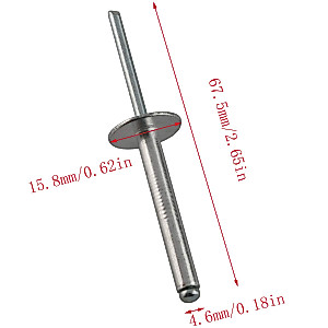 E-outstanding Core Pulling Rivet 60PCS 3/16x1-3/8inch(4.8x35mm) Large Flange Aluminum Blind Rivet Self-Plugging Open End Decorating Fastener Nails Pop Rivets