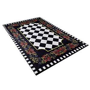 BESPOKY Noginsk Black Floral, Cotton Polyester Area Rug, Machine Washable Rug, Non Slip Rug, Living Room, Bedroom, Nursery, Hallway, Corridor, Rug, Indoor Outdoor Area Rug