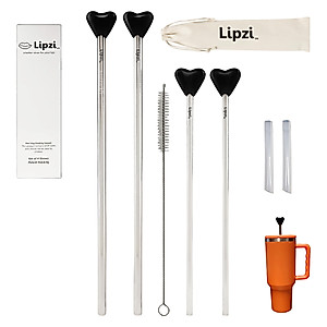 Lipzi - Anti Wrinkle Straw - Stainless-Steel anti-wrinkle drinking straws, Reusable Straws with Cleaning Brush - Eco-Friendly Vs Plastic - Two 40 oz Tumbler Compatible Straws - 4 Straws Total