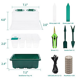 LAWNFUL Illuminated Seed Starter Tray Kit: 120 Peat Pellets + 6 Pack Germination Trays with Grow Light & Humidity Dome + 80 Plant Labels + Scissor + Gardening Tools Seedling Boxes Set