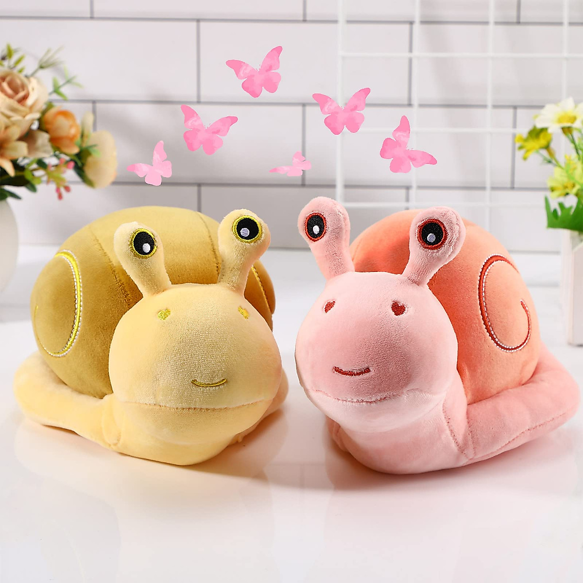 Civaner 2 Pcs Snail Stuffed Animal 7.87 Inch Snail Plush Toy Cartoon Snail Doll Plush Cute Soft Snail Pillow Doll for Valentine's Day Birthday Party Gift Kawaii Home Decor(Pink, Yellow)