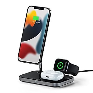 Satechi 3-in-1 Magnetic Wireless Charging Stand – Compatible with 14 Pro Max/14 Pro/14/14 Plus, iPhone 13 Pro Max/13 Pro/13 Mini/13, Apple Watch Ultra & Series 8/7/SE/6/5/4/3/2/1, AirPods Pro 2/1