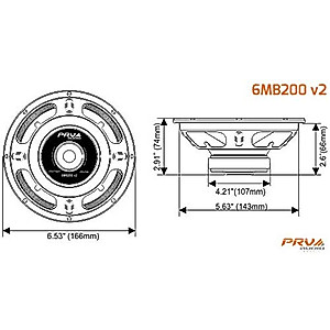 PRV AUDIO 6MB200 v2 6.5 Inch Speakers Midbass Woofer 8 Ohm, 100 Watts RMS, 200 Watts Program Power, 93.5 dB 1.5 in Voice Coil for Small Custom Enclosures Pro Car Audio System (Single)