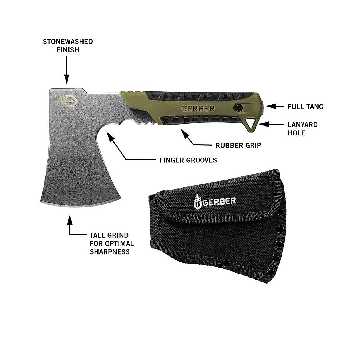 Gerber Gear Pack Hatchet - 3.5" Steel Blade with Full Tang - Camping Hatchet with Included Mountable Nylon Sheath - Sage Green