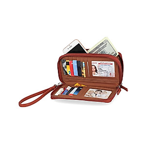 Mundi Sierra RFID Leather Clutch Organizer Wallet with Removable Wristlet, Cognac