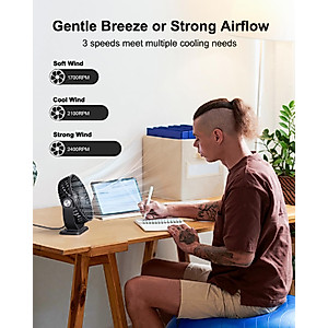 TriPole Small Desk Fan USB Powered Portable Fan 3 Speeds Strong Airflow Mini Fan 360°Rotation Personal Fan 5.1 Inch Table Fan for Home Office Bedroom Desktop, Black, 4.9ft Cable