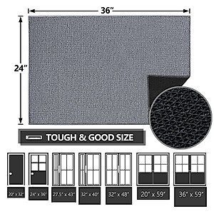 FONEYI Indoor Door Mat, Front Door Rug 24"x36" Non Slip Rubber Backing Door Mats, Low-Profile Absorbent Resist Dirt Entrance Mat Inside Floor Mats for Entryway, Machine Washable Dog door mat, Grey