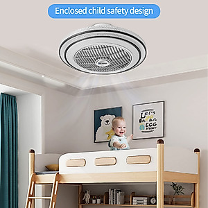 XuanDe Ceiling Fans with Lights and Remote Quiet, 20" Enclosed Ceiling Fans Modern Low Profile DC Motor 6 Gear Wind Speeds 3 Colors of Lights-Silver