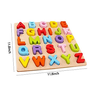 Alphabet Puzzle, WOOD CITY ABC Letter Puzzles for Toddlers1 2 3 Years Old, Educational Learning Toys for Toddlers, Alphabet Toys with Puzzle Board & Letter Blocks, Best Surprise for Girls and Boys