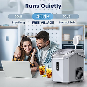 FREE VILLAGE Nugget Ice Maker Countertop, Pebble with Soft Chewy Pellet Ice, 11,000pcs/35Lbs/Day, Self-Cleaning, One-Click Operation, Portable Machine for Home Kitchen Bar Party, Grey