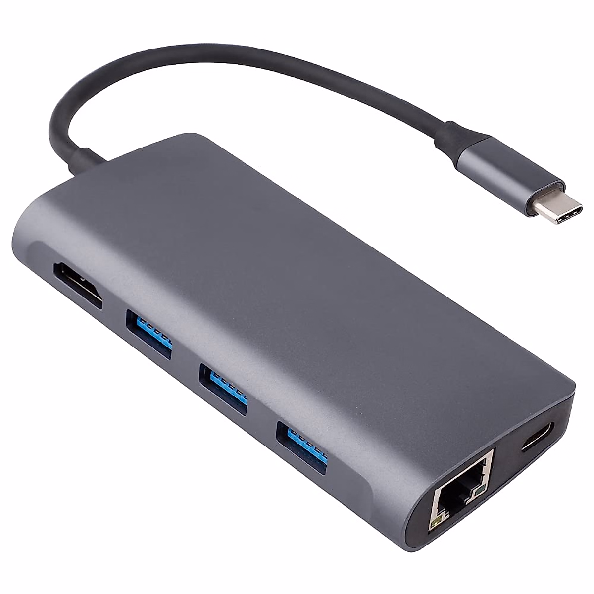 Convenient and Practical 8 in 1 Type-C to HDMI + USB 3.0 x 3 + RJ45 + PD + SD/TF Card Slot HUB Adapter