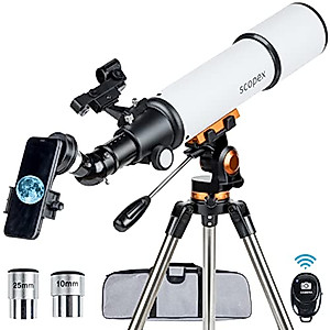 Scopex 80mm Telescope for Adults Astronomy, Kids 8-12 Plus, Smartphone Adapter, Carrying Case.