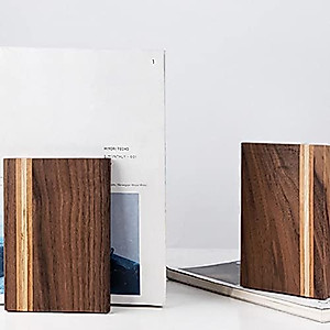 HALOU 2Pcs Wooden Bookends with Metal Base Heavy Duty Book Stand with Anti-Skid Dots for Office Desktop or Shelves Decorative Bookend