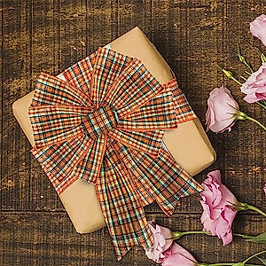 Fall Wired Ribbon Thanksgiving Gift Wrapping Pattern DIY Craft Large Bow Plaid Fall Wreath Gift Wrapping Outdoor Decor All Crafts and Sewing Halloween Tree Topper Ribbon 2.5" x 10 Yards