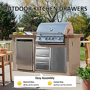 SGOLAN Outdoor Kitchen Door Drawer Combo Cabinet 28" W x 22" H x 19.5" D Stainless Steel Built-in Triple Drawers&Right Access Door Combo Cabinet for Outdoor Kitchen Island, Patio Grill Station
