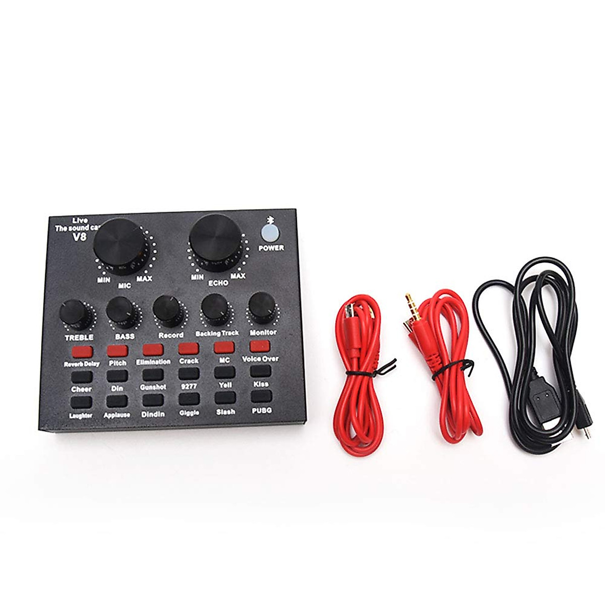 V8 Live Sound Card, Karaoke Sound Mixer Recording Sound Card USB Audio Interface Intelligent Volume Adjustable Audio Mixer Sound Card with Multiple Funny Sound Effect