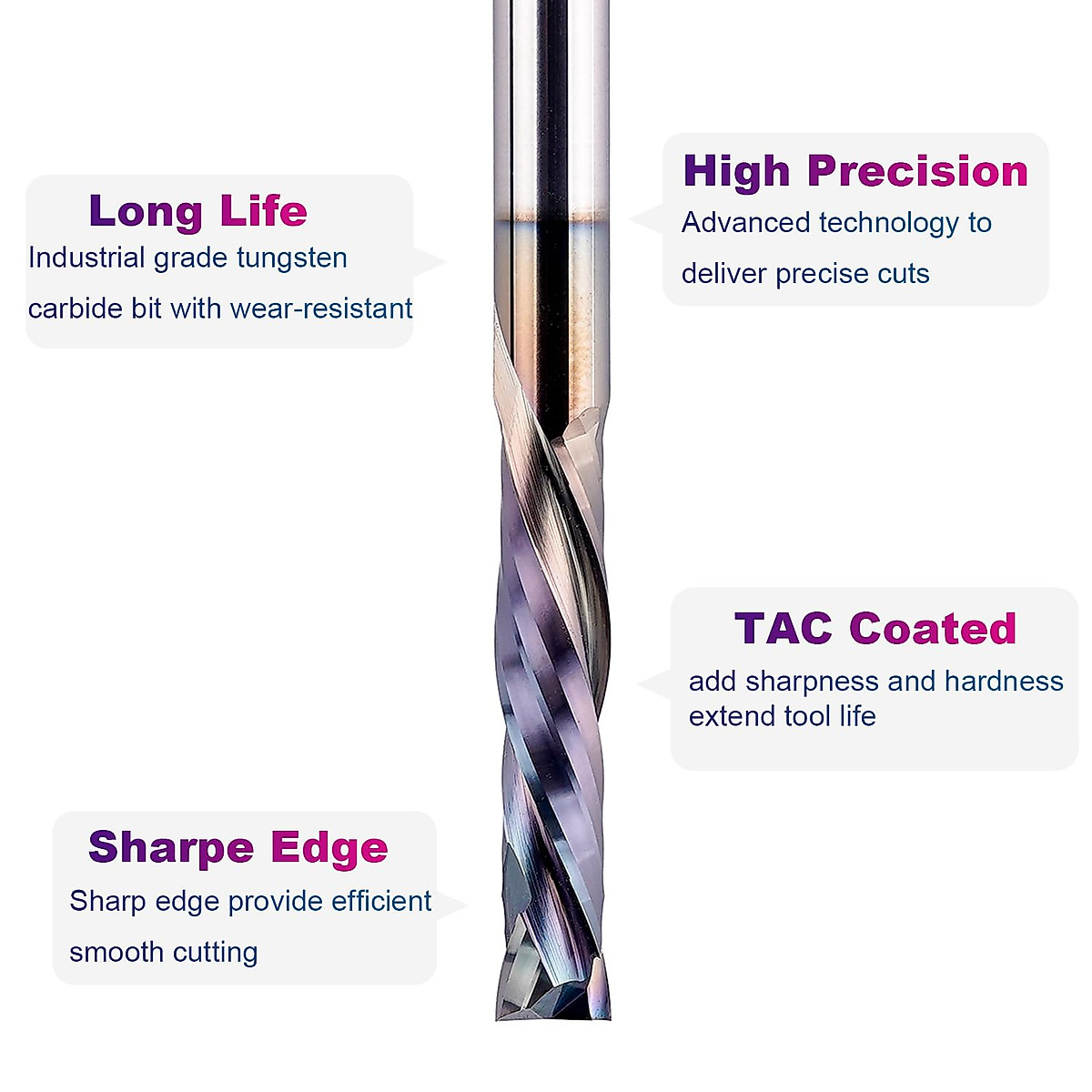 SpeTool UP&Down Compression Bit 1/4" Shank,1-1/4Inch Cutting Length 3 Inch OVL,Carbide Spiral Router Bits CNC End Mill with TAC Extra Long Life Coating for Wood Carving