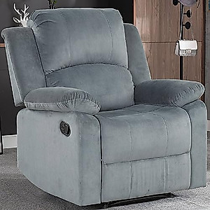 CANMOV Manual Recliner Chair, Soft Fabric Overstuffed Recliner Single Sofa Chair for Living Room, Heavy Duty and Safety Reclining Mechanism (Gray)