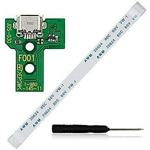 Rymfry USB Charging Port Socket Board with Flex Ribbon Cable Screwdriver for PS4 JDS-030 JDS 030 Controller