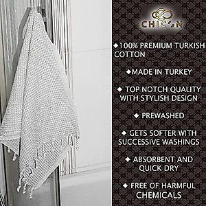 NERENZA CHICON Premium Turkish Hand Towels for Bathroom Kitchen Towels Set, 100% Cotton Decorative Bathroom Hand Towels for Bath | Face | Spa 18 X 38 Inches Waffle Grey (Set of 2)
