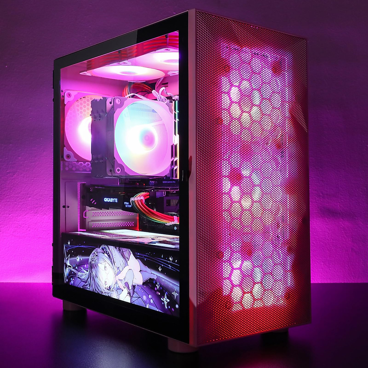 Vetroo 3-Pack Computer Case Fan 120mm Address RGB & PWM Cooling Fans High Performance with Controller Hub - Pink