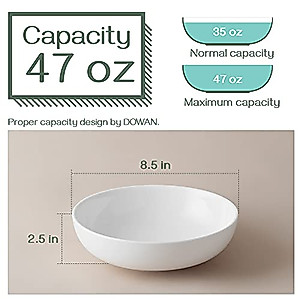 DOWAN Large Pasta Bowls, 47 Ounce Extra Deep Soup Bowls and Salad Serving Bowls, 8.5 x 2.5 Inches Ceramic Pasta Plates, Pasta Bowls Set of 4, White