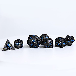 BEWTEIM New Version Steampunk Gear DND Dice Set 7pcs Polyhedral Dice d&d Dungeons and Dragons Dice Gifts RPG,MTG,Pathfinder Role Playing Games (Black Blue, Hollow)