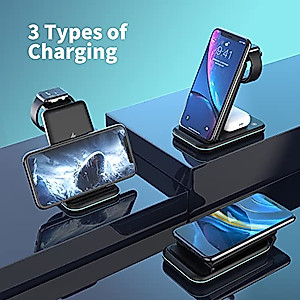 Wireless Charging Station, MSTJRY 3 in 1 Wireless Charger Stand Portable Designed for Apple Products Multiple Devices iPhone iWatch S7 SE S6 S5 S4 S3 S2 Airpods UL Certified Power Adapter Included