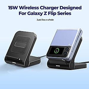 Samsung Galaxy Z Flip Wireless Charger,Galaxy Z Flip Wireless Charger,Galaxy Z Flip3/4 Fast Wireless Charger Stand,15W Fast Flip Charger Compatible with Samsung Galaxy Z Flip 4/Z Flip 3/5G Phone,Black