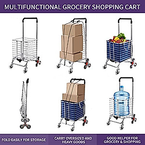 Grocery Cart with Wheels Folding Shopping Cart with Large Heavy-Duty and Rolling Swivel Wheels, Utility Lightweight Stair Climbing cart with Removable Waterproof Canvas Bag