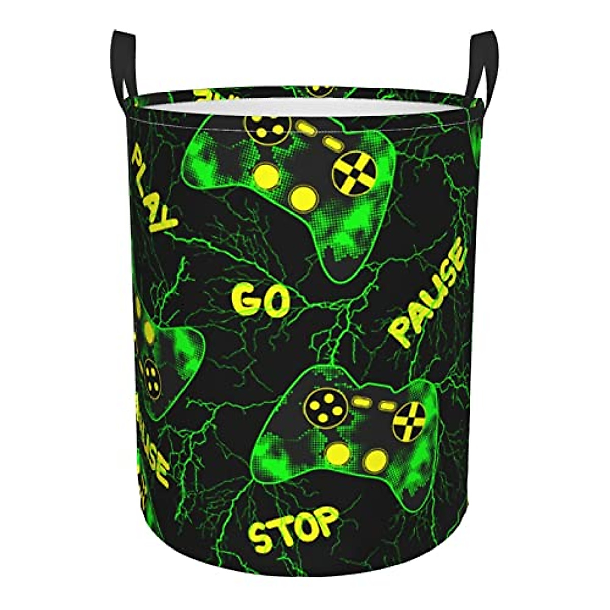 TIXYFAN Abstract Game joysticks Cool Grunge Green Laundry Hamper with Handle Laundry Basket Foldable Durable Clothes Hamper Laundry Bag Toy bin for Bathroom Bedroom Dorm Travel