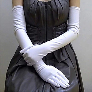 DreamHigh Women's Party Wedding 21" Long Satin Finger Gloves White