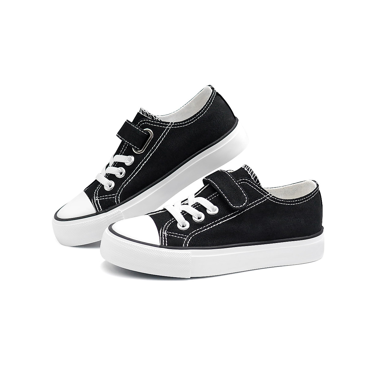 ANTLULU Boys and Girls Canvas Kid Shoes Adjustable Design Fashion Casual Sneakers Black