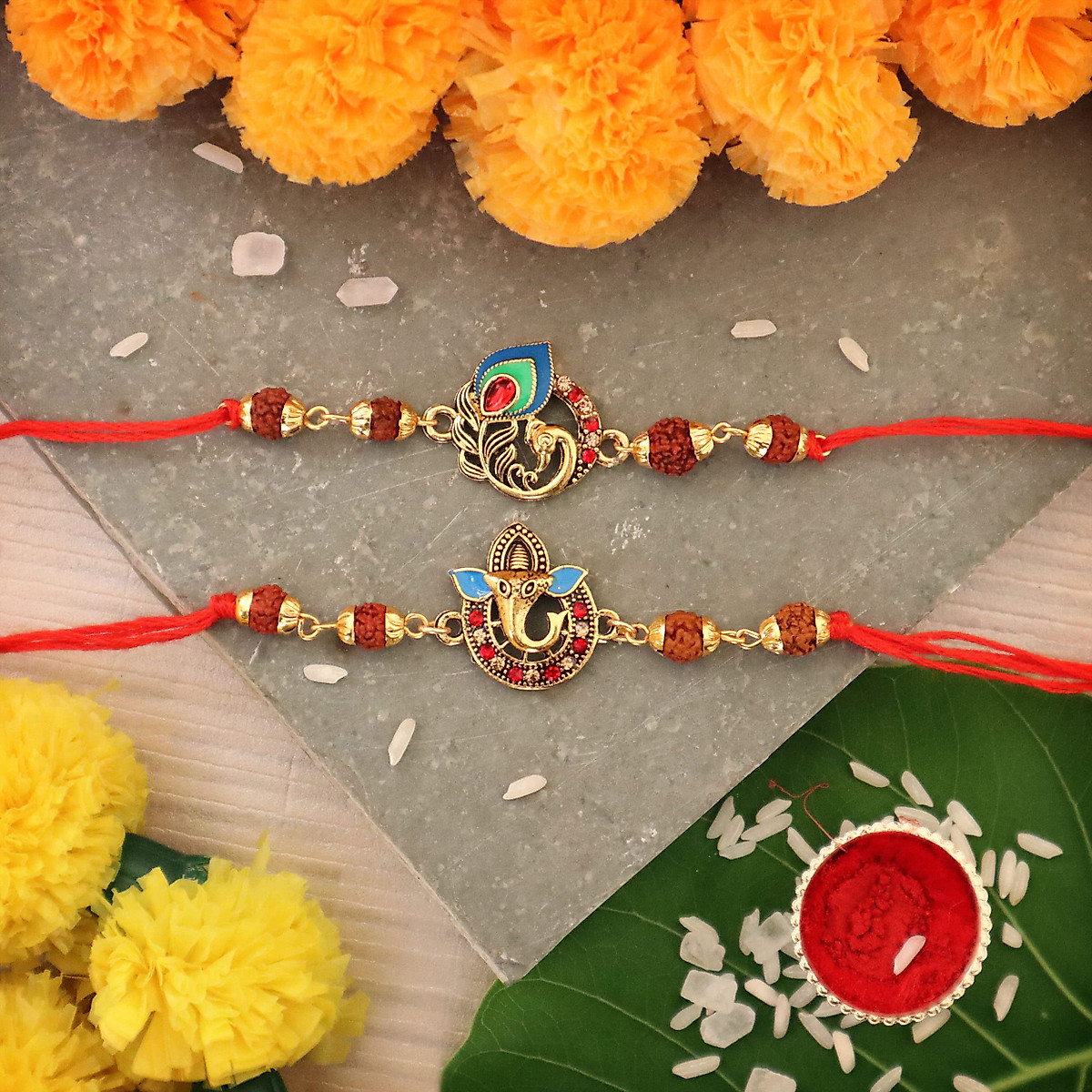 TIED RIBBONS Set of 2 Bhai Dooj Rakhi for Brother with Gift Set | Rakhi for Bhaiya | Mini Card | Tikka Bhai Dooj - Raksha bandhan Rakhi Bracelet for Brother Rakhi 2 Set | Bhai Dooj Roli Rakhi Thread